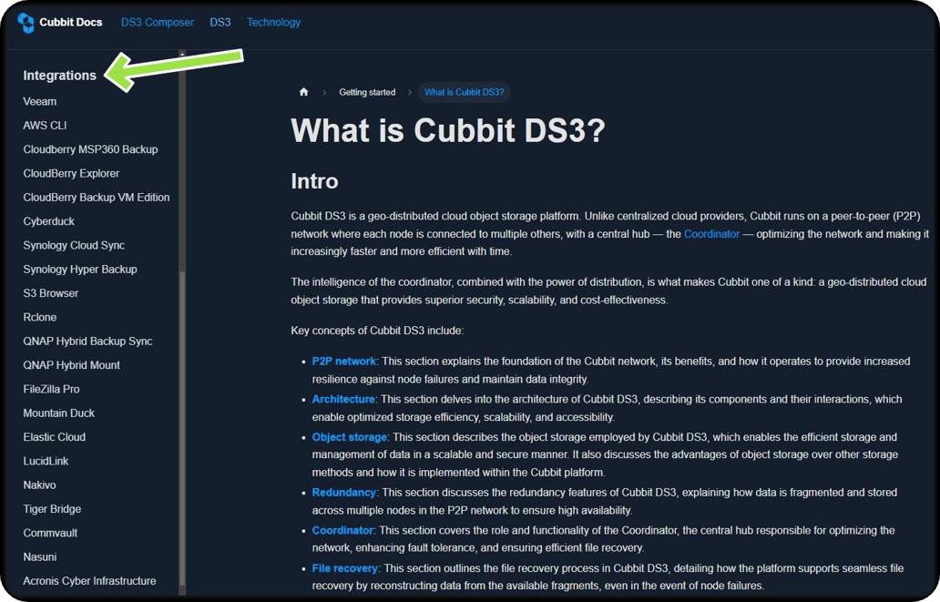 Cubbit DS3 Integrations